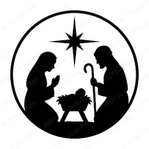 Nativity Scene in Circle SVG PNG | Holy Family SVG | Manger Scene ...