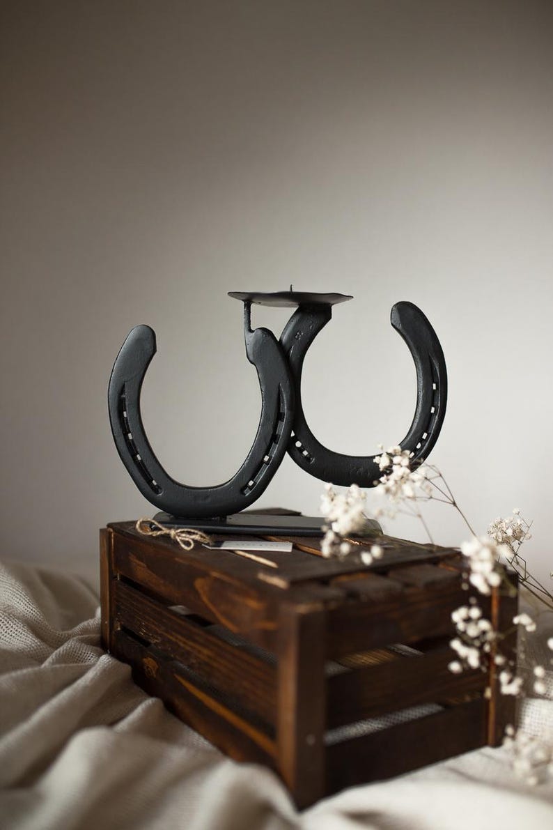 Hand Forged Horseshoe Candle Holder Rustic Blacksmith Decor, Handmade ...