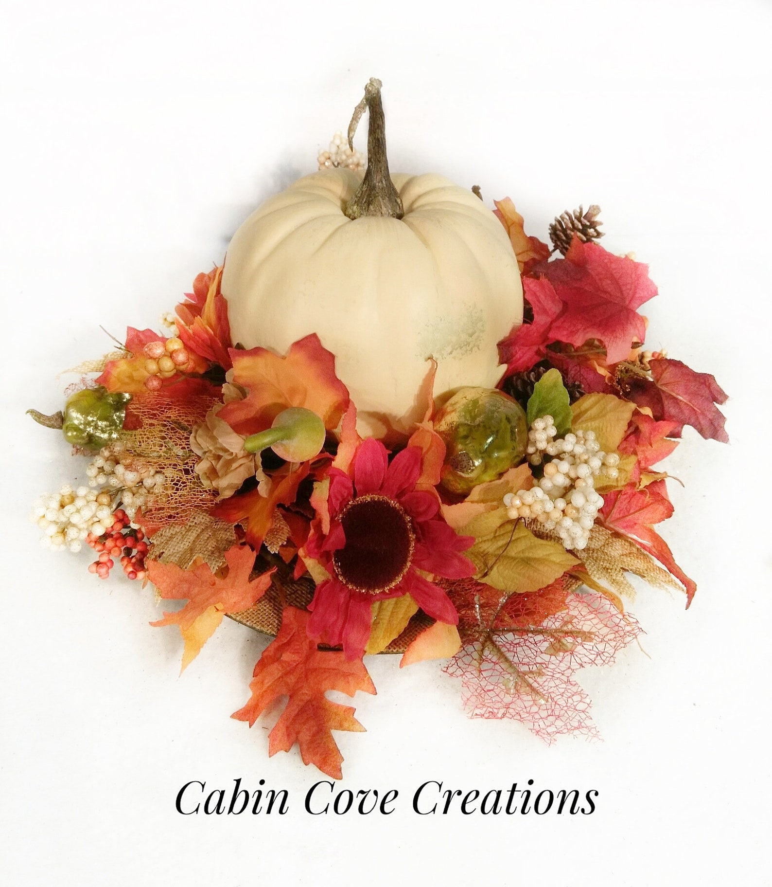 Fall White Pumpkin Floral Arrangement, Fall Dining Centerpiece, Round ...