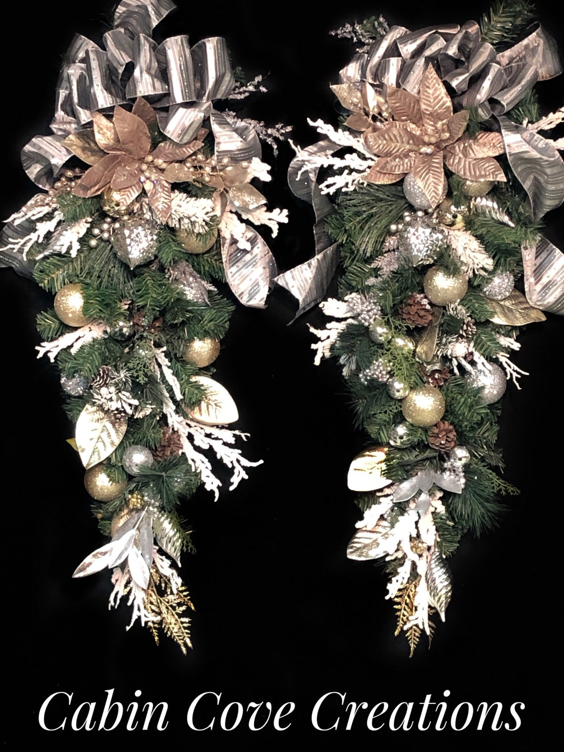 Silver and Gold Mantel Swag Garland With Taupe Poinsettia OR - Etsy