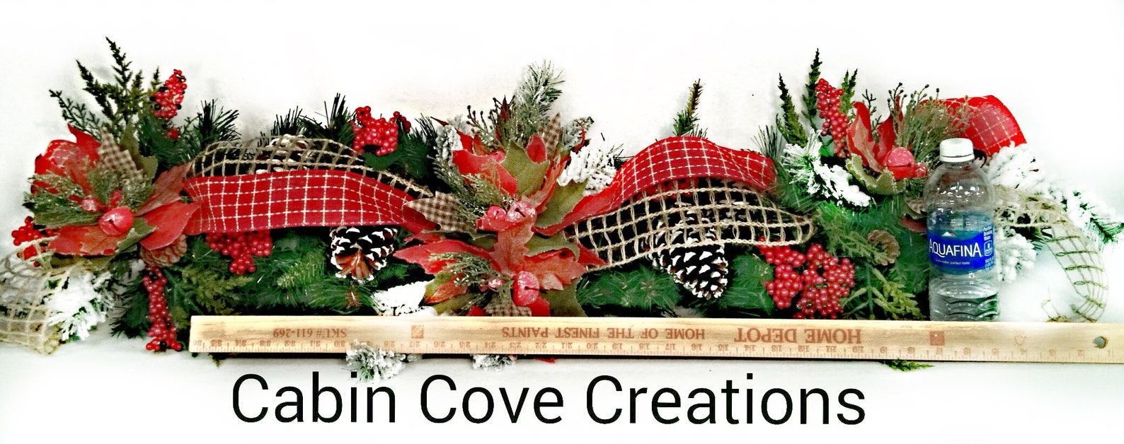 Farmhouse Christmas Mantel Garland Swag, Country Rustic With Burlap ...