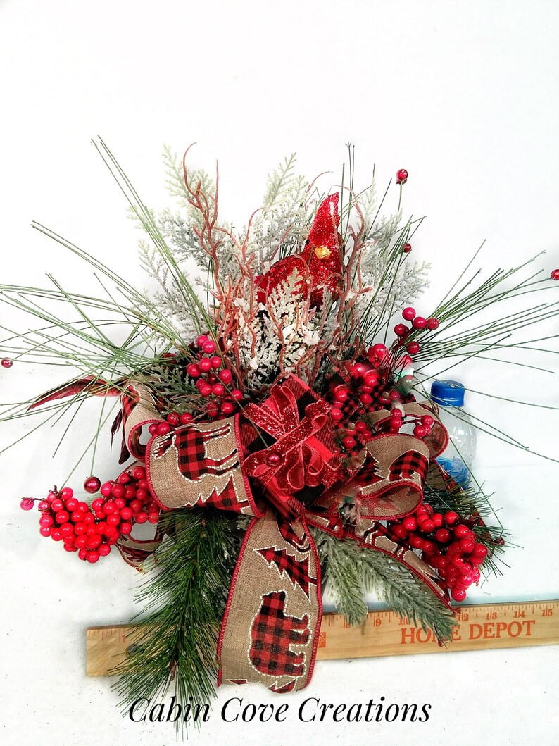 Cardinal Floral Arrangement Christmas Centerpiece Farmhouse - Etsy
