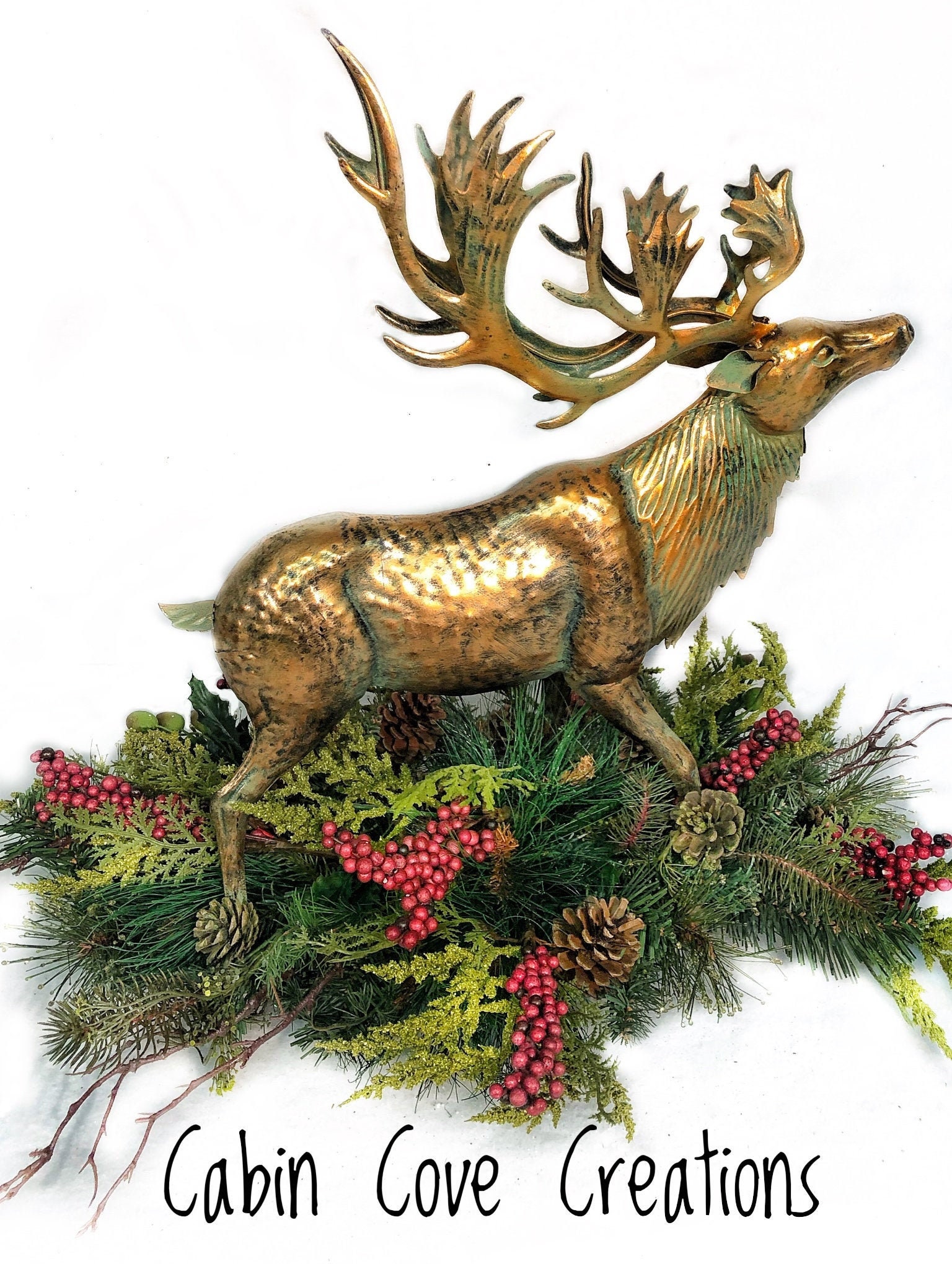 Rustic Reindeer Floral Arrangement, Christmas Deer Centerpiece, Winter ...