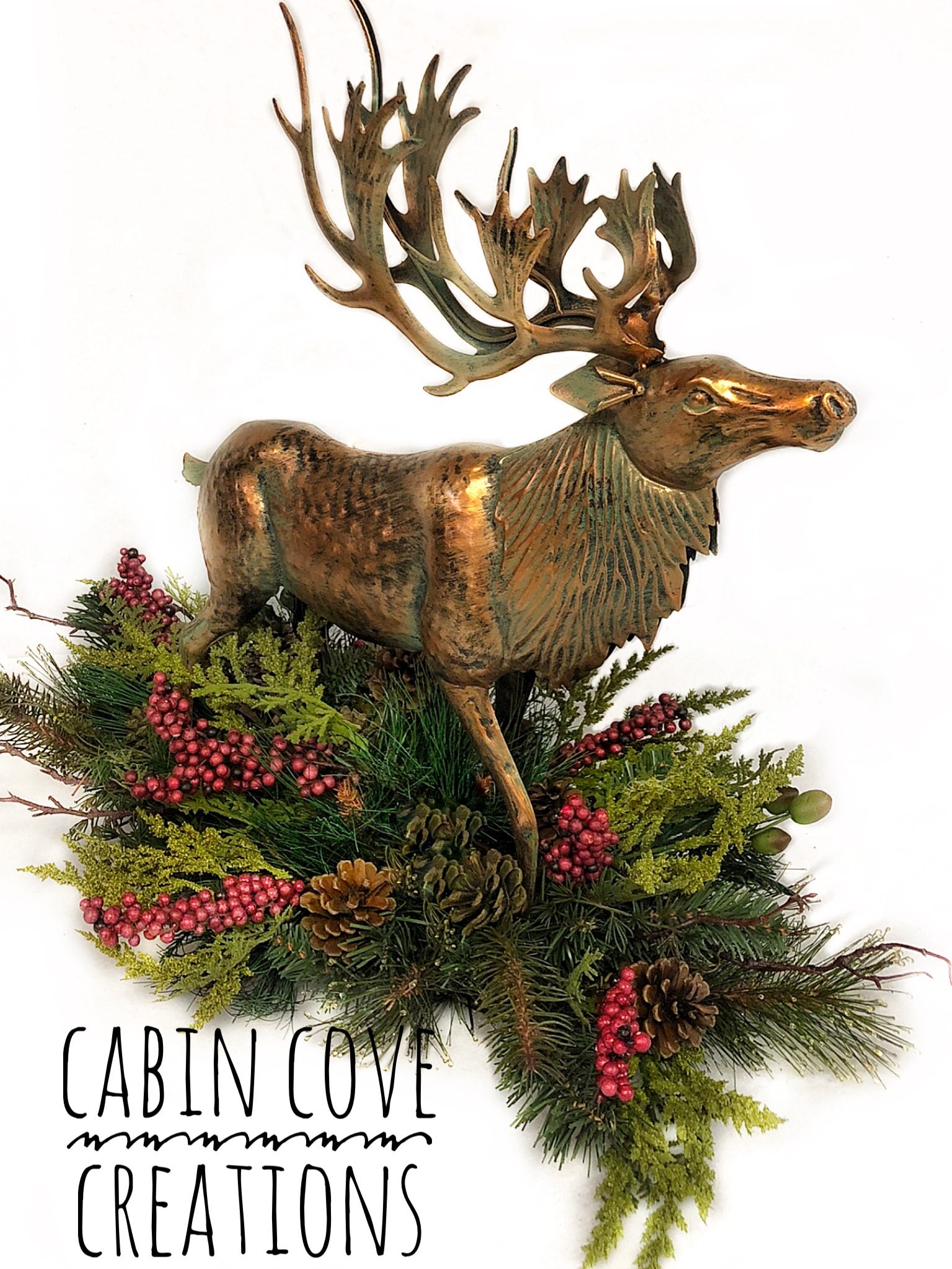Rustic Reindeer Floral Arrangement, Christmas Deer Centerpiece, Winter ...