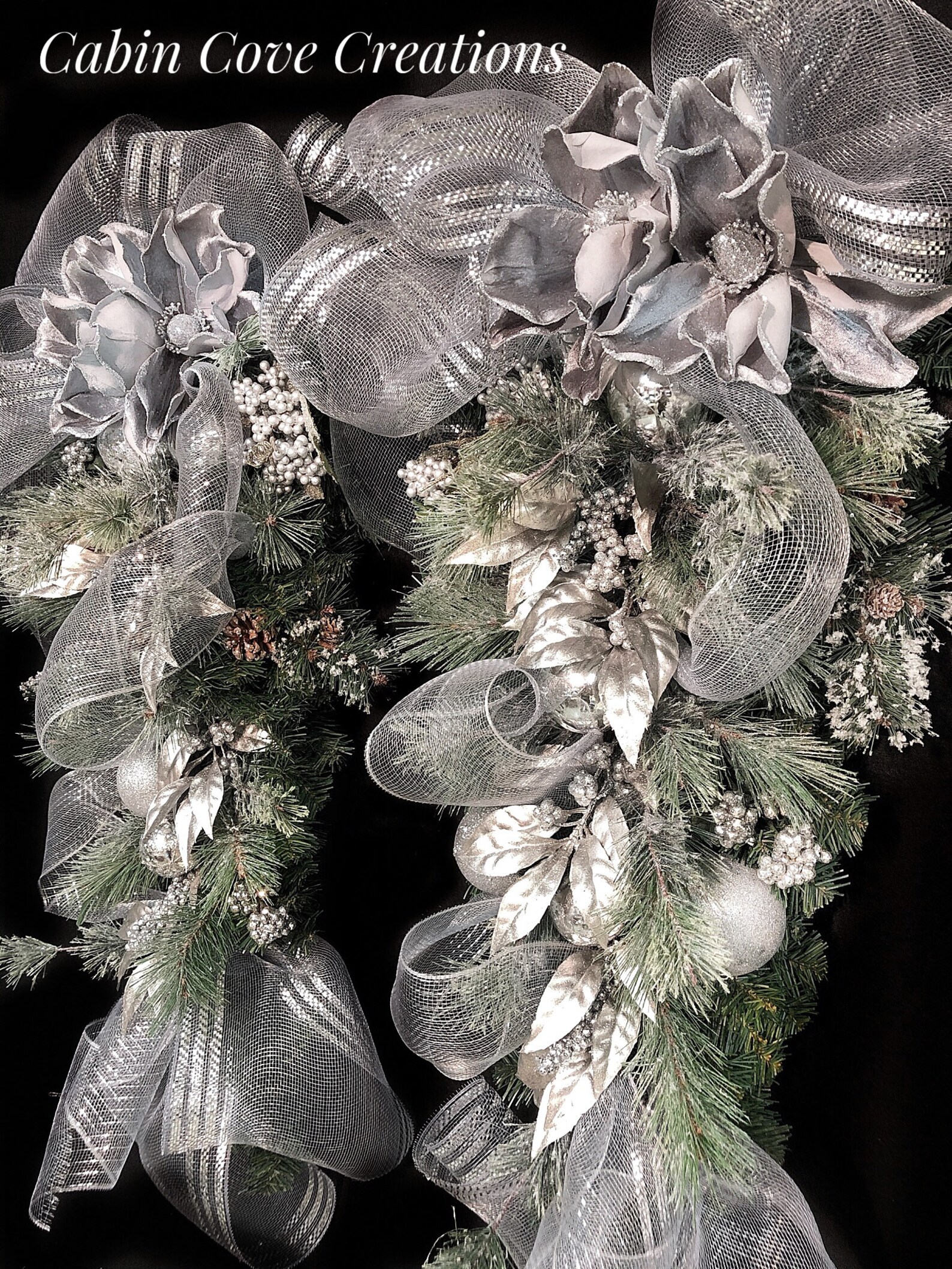 Grey and Silver Magnolia Mantel Swag OR 2 Double Door Teardrop Swags ...