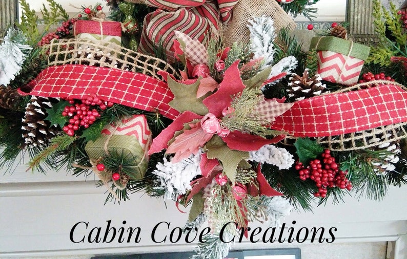 Farmhouse Christmas Mantel Garland Swag Country Rustic with | Etsy