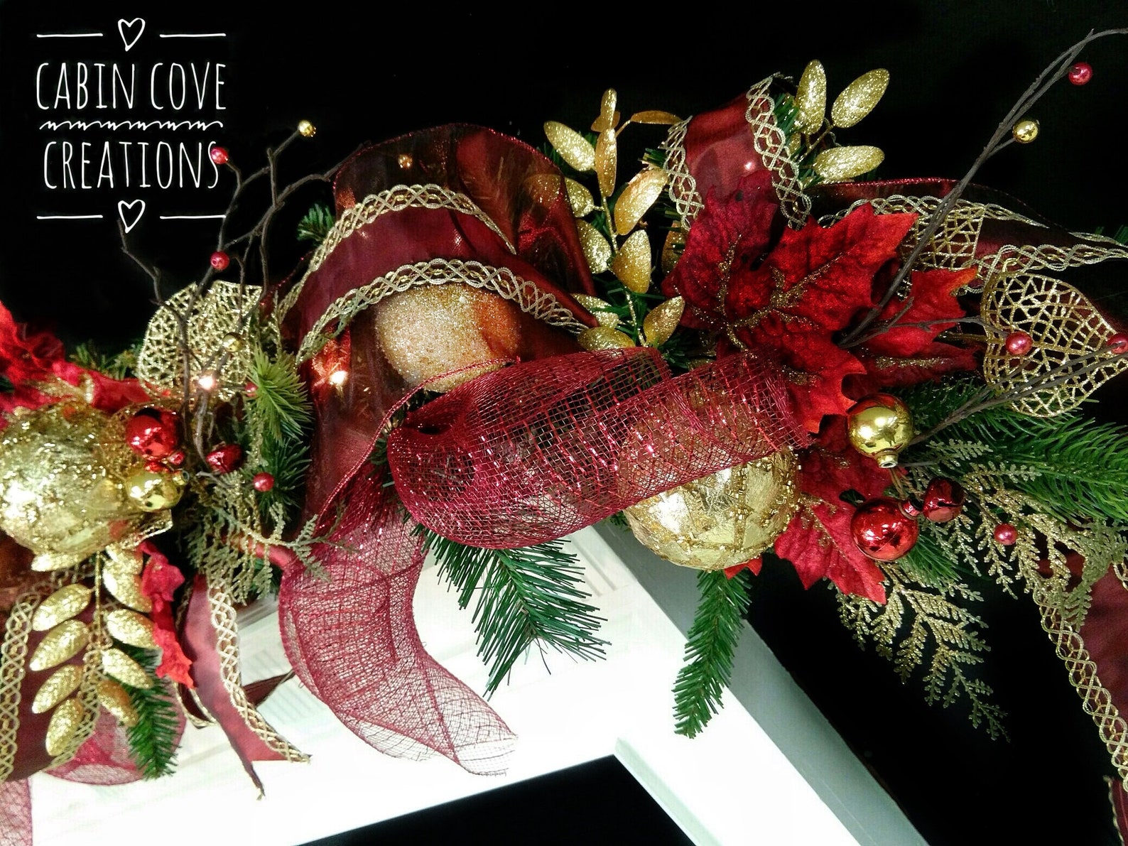 Christmas Mantel Garland Swag With Lights Decorated Burgundy - Etsy