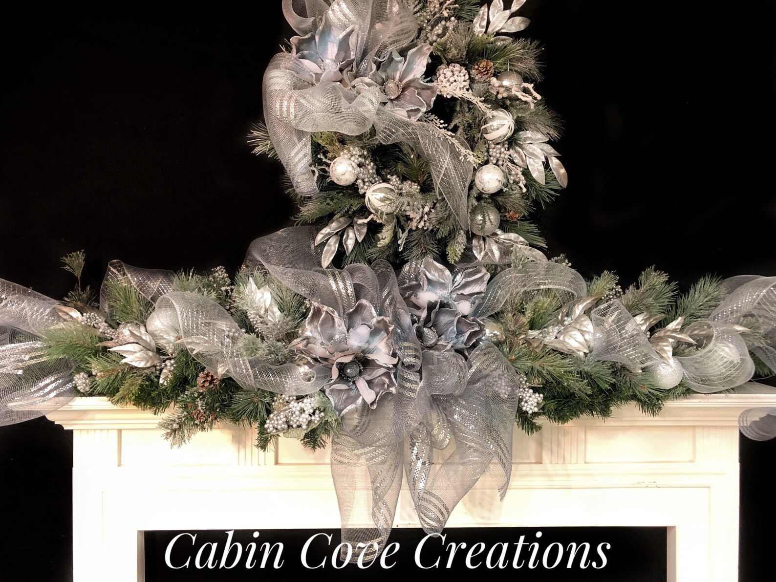 Grey and Silver Magnolia Mantel Swag OR 2 Double Door Teardrop Swags ...