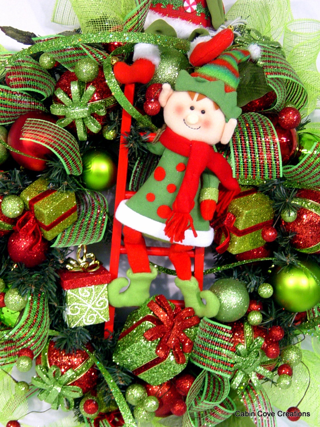 Santas Elves Christmas Wreath Door Elf Red Lime Green Etsy
