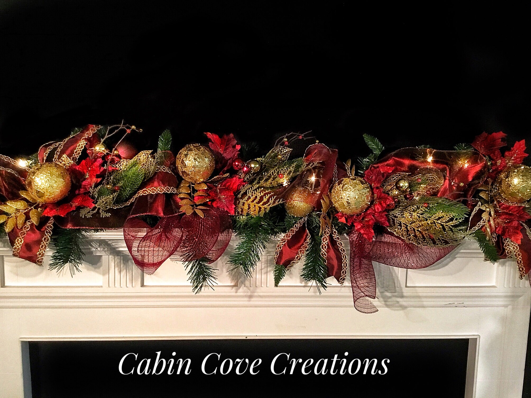Christmas Mantel Garland Swag With Lights Decorated Burgundy - Etsy Canada