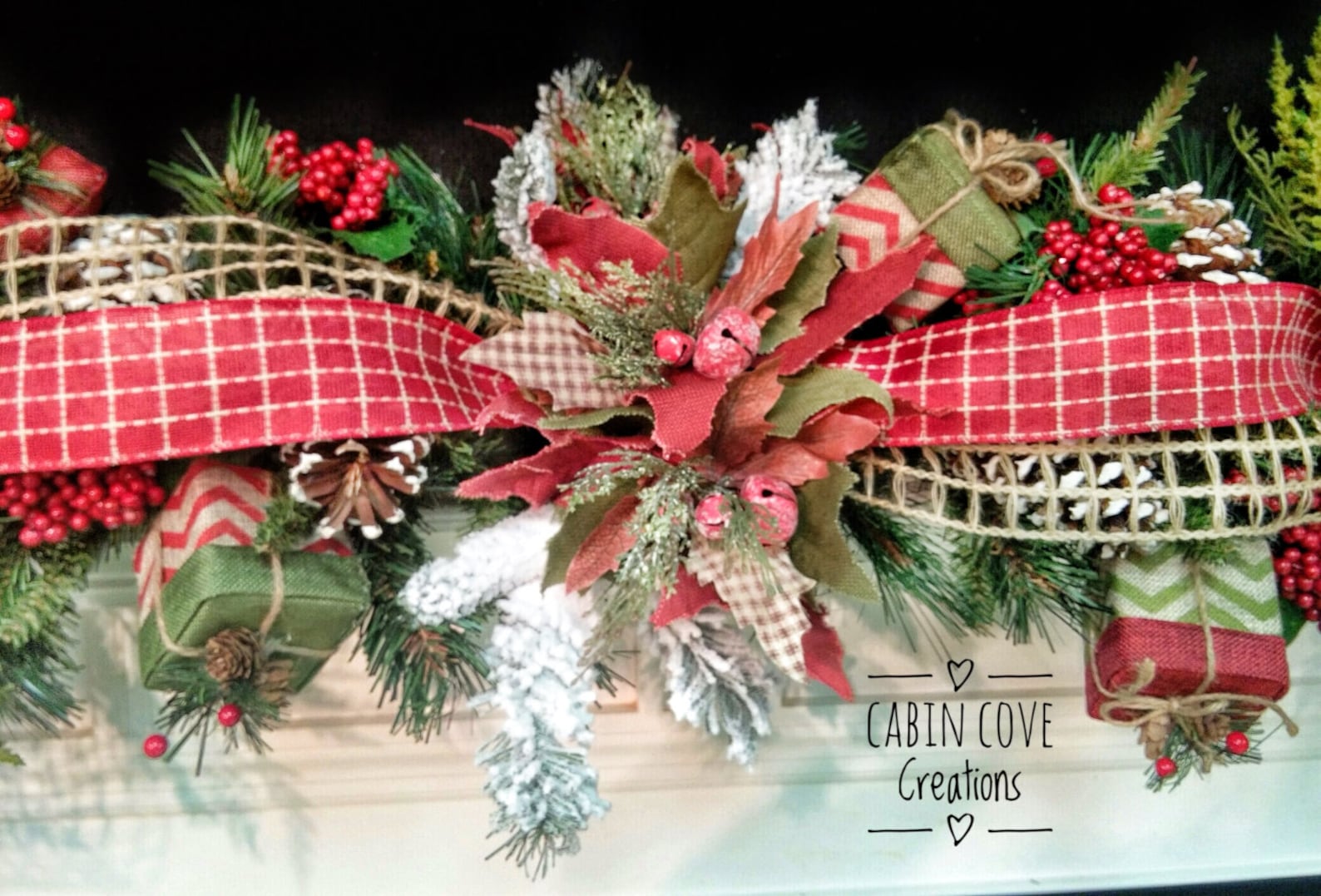 Farmhouse Christmas Mantel Garland Swag, Country Rustic With Burlap ...