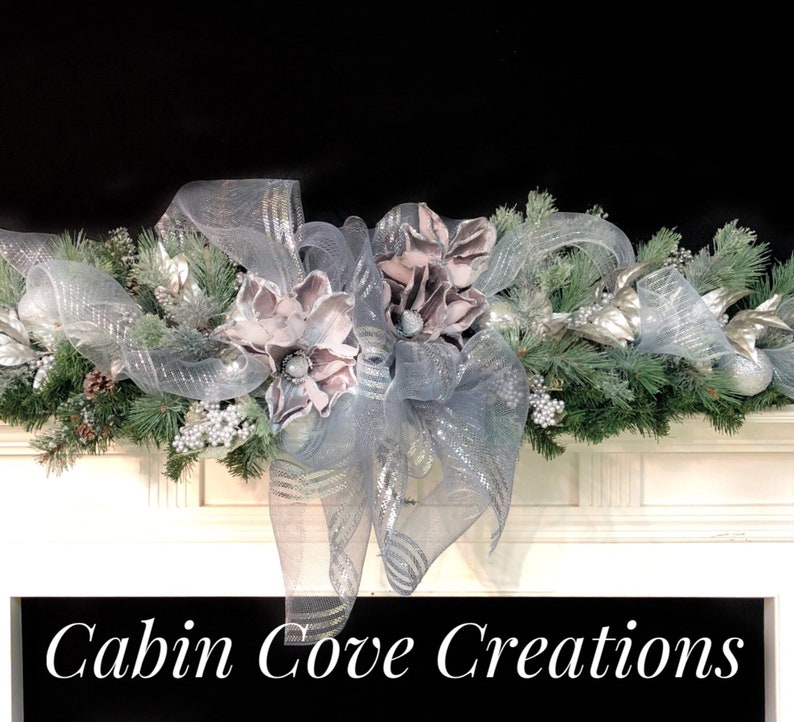 Grey and Silver Magnolia Mantel Swag OR 2 Double Door Teardrop Swags ...