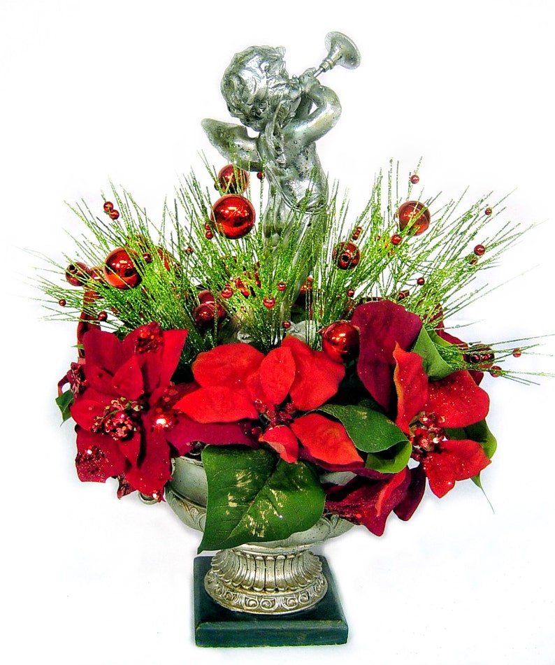 Christmas Angel Cherub Floral Arrangement, Angel Centerpiece, Red Lime ...