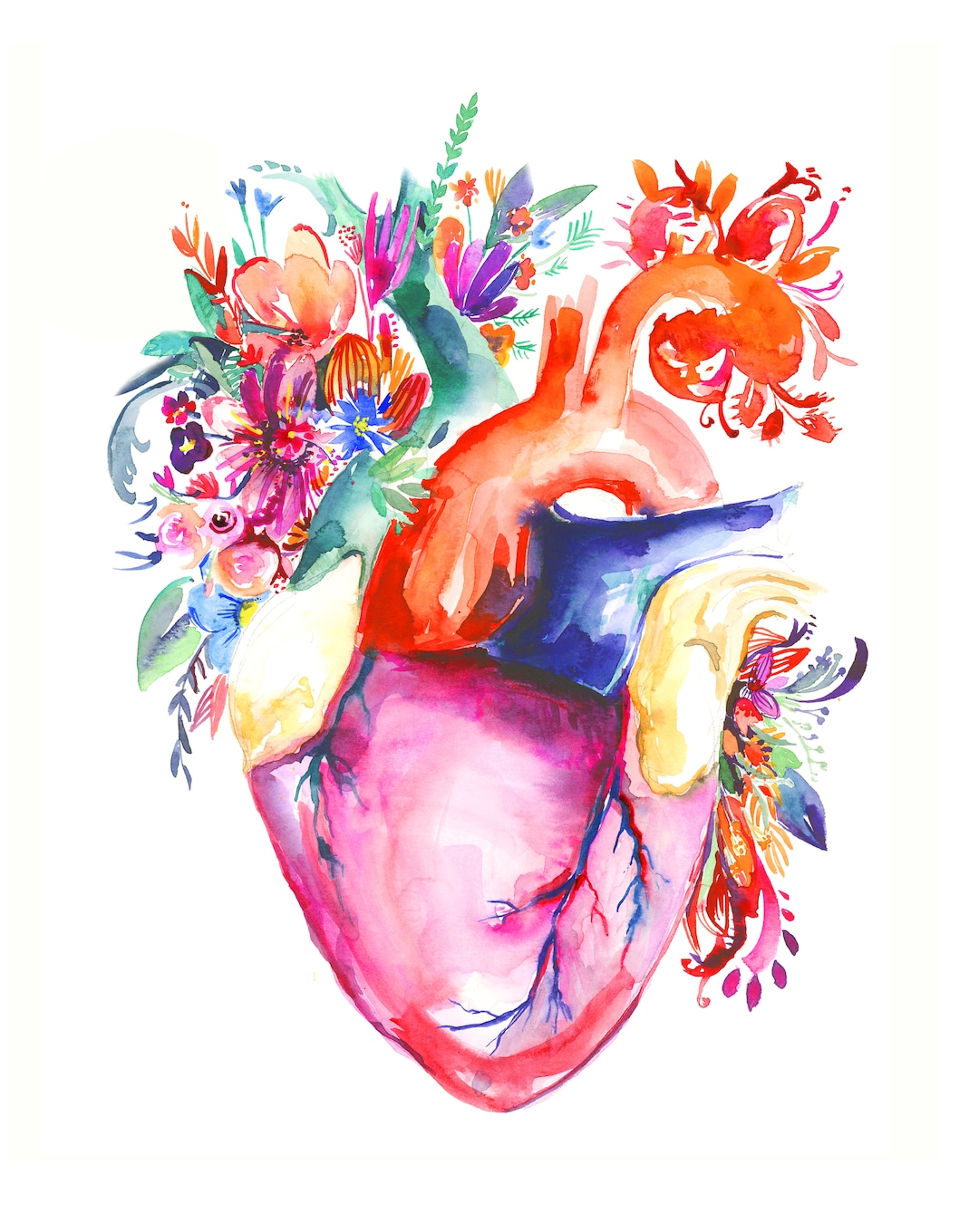 Heart Beat, 12 X 12 SQUARE Art Print of Watercolor Illustration ...