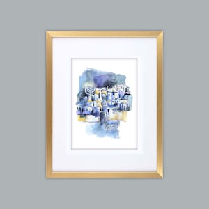 Blue Jerusalem, Watercolor Art Print, Jewish Art, Israel Painting ...