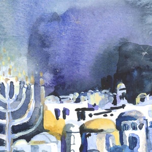 Blue Jerusalem, Watercolor Art Print, Jewish Art, Israel Painting ...