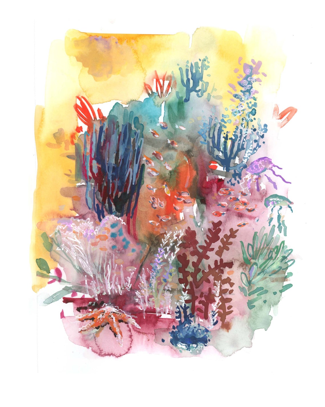 Coral Reef Watercolor Art Print Underwater Ocean Child - Etsy