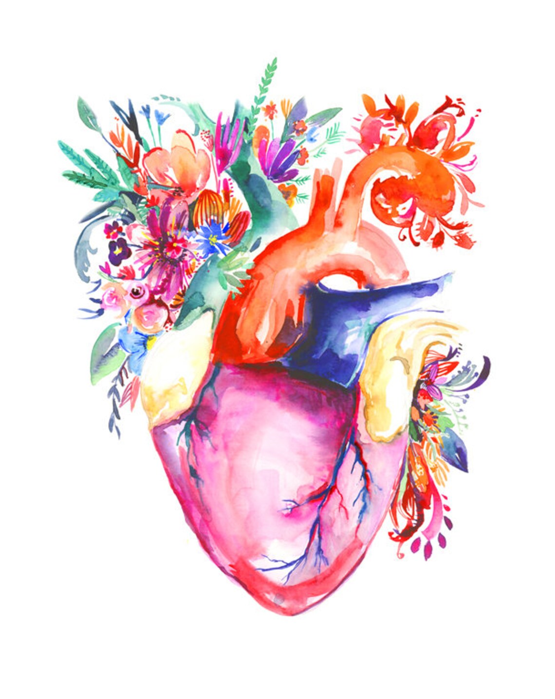Heart Beat Watercolor Illustration. Anatomical Heart Art | Etsy