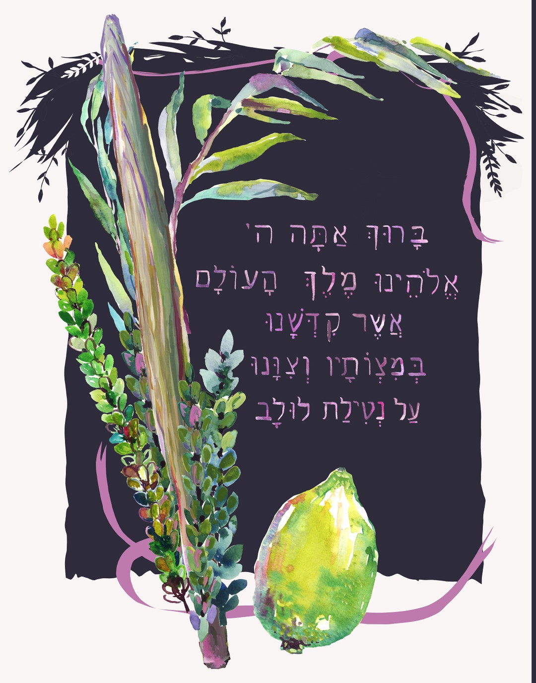 Sukkah Laminated Poster, Blessing on Lulav - Etsy