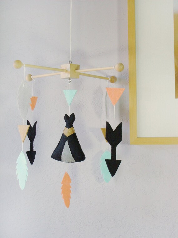 Teepee Arrows Baby Mobile: Arrows Feathers Teepee Triangles | Etsy