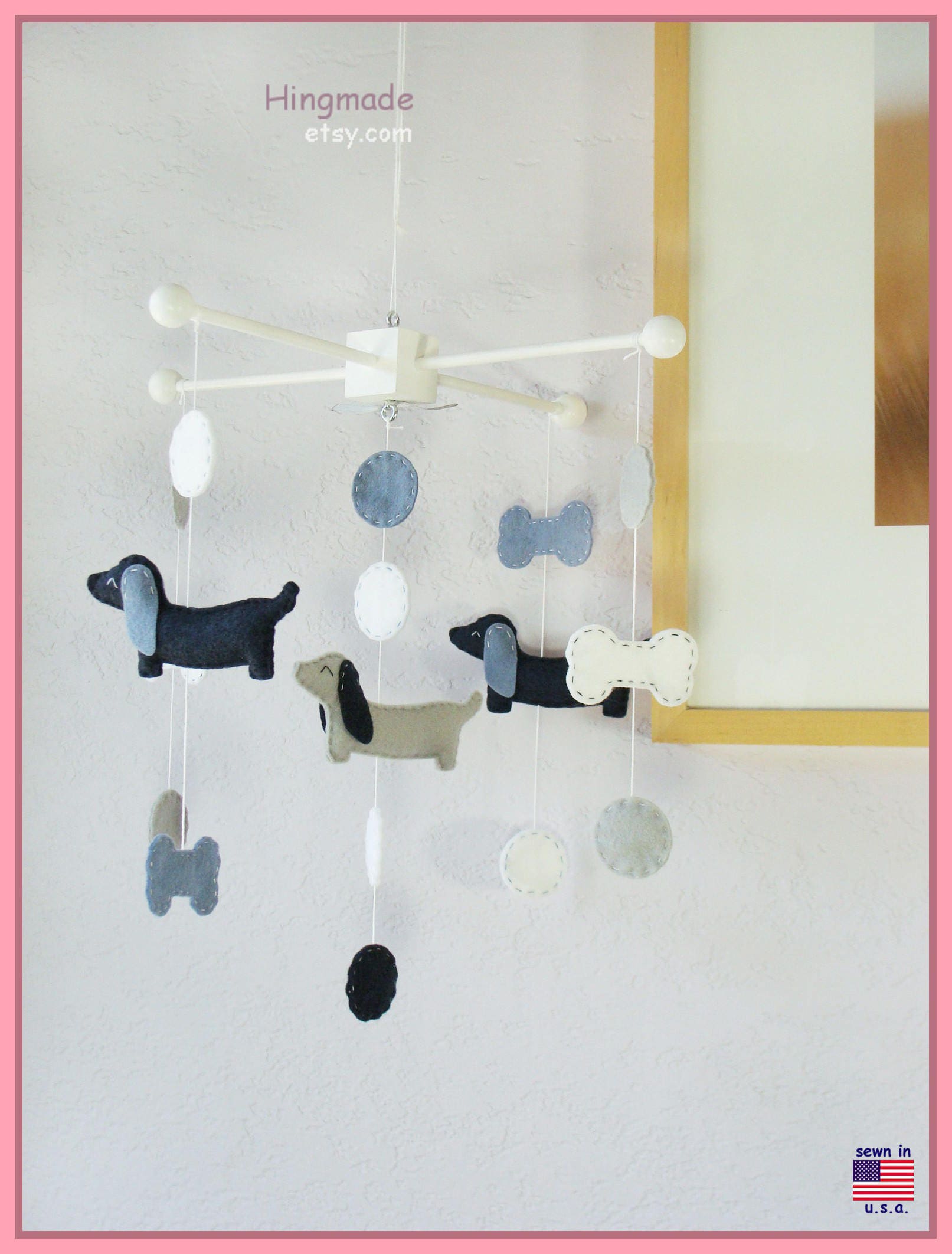 Modern Dog Mobile: Blue and Gray Puppy Dachshund Dog in Polka | Etsy