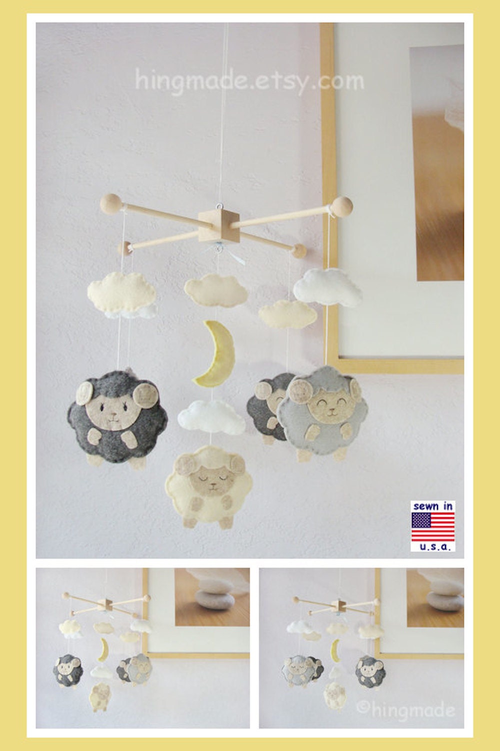Baby Crib Mobile: Gray Little Sheep in the Ivory Starry Night | Etsy