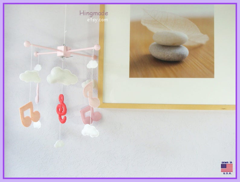 Music Note Mobile: Modern Nursery Musical Note Decor in Girl Room ...