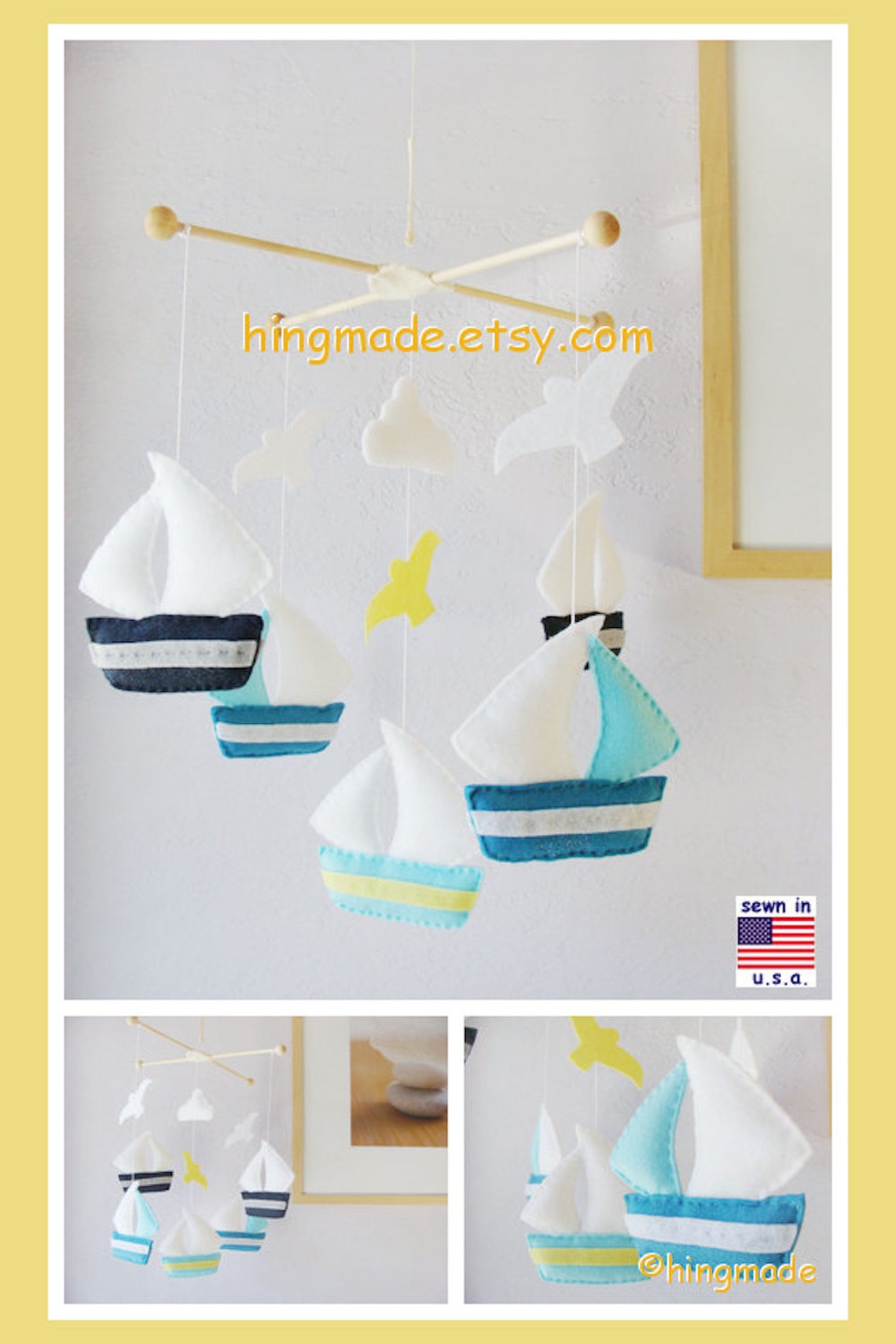Baby Mobile: Aqua Blue Sailboats and Seagull Theme Ceiling | Etsy