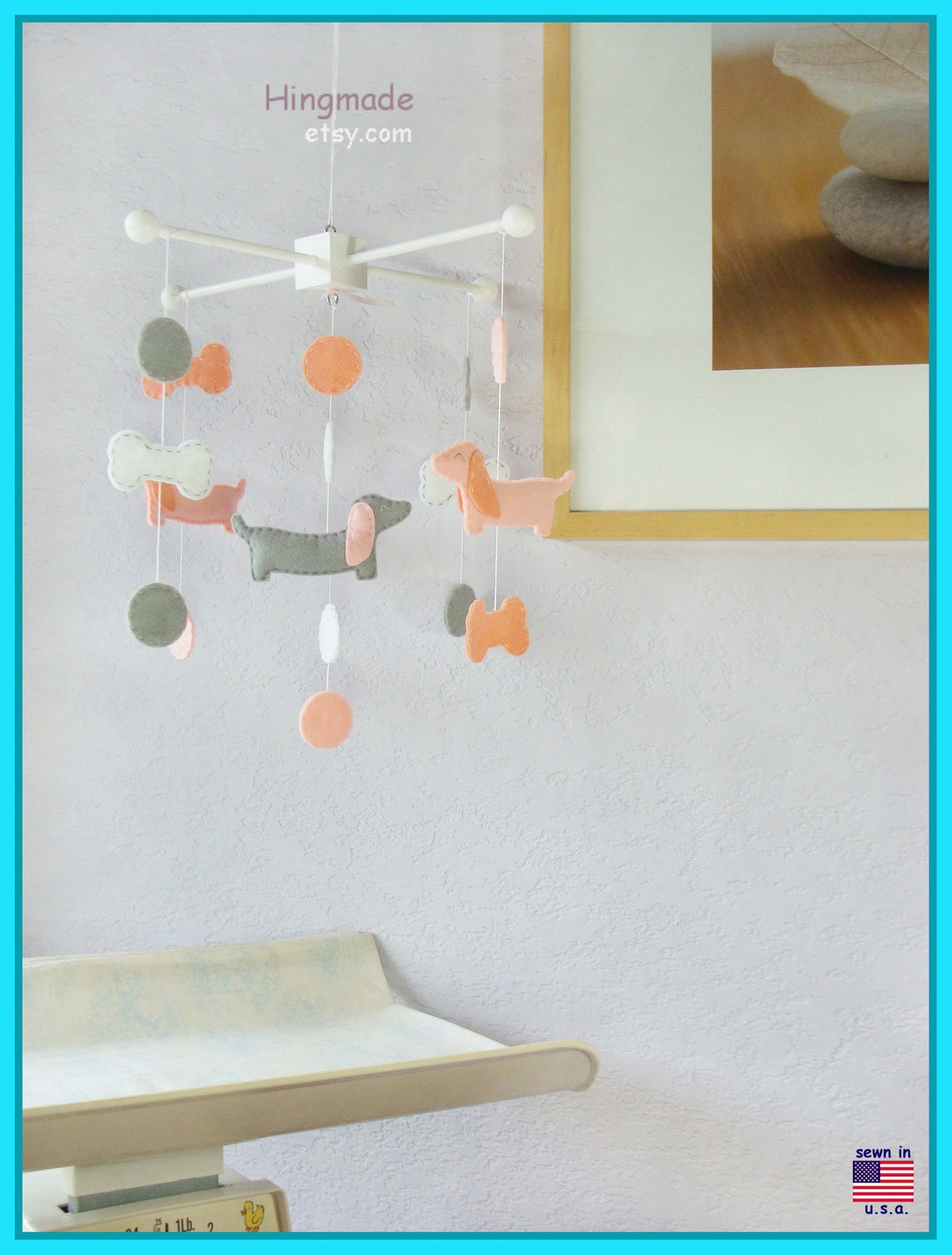 Modern Dog Mobile: Blue and Gray Puppy Dachshund Dog in Polka | Etsy