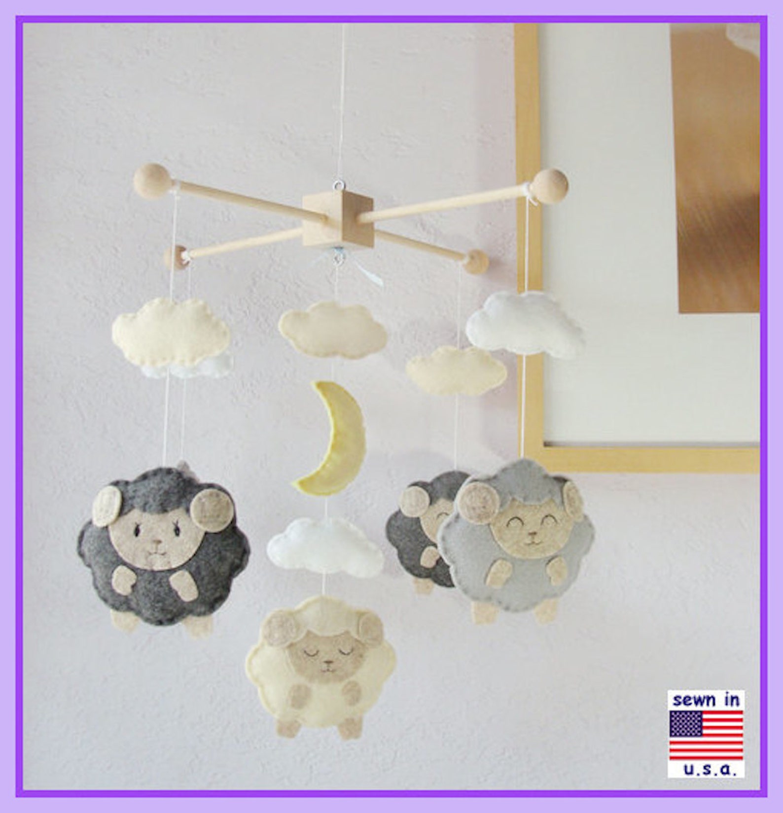 Baby Crib Mobile: Gray Little Sheep in the Ivory Starry Night | Etsy