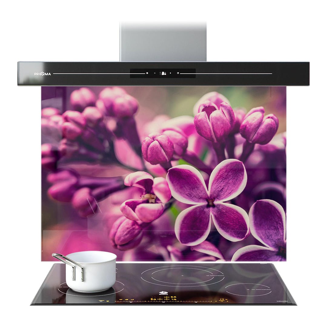 Kitchen Splashback Purple Flower Photo Art Tempered Glass Backsplash ...