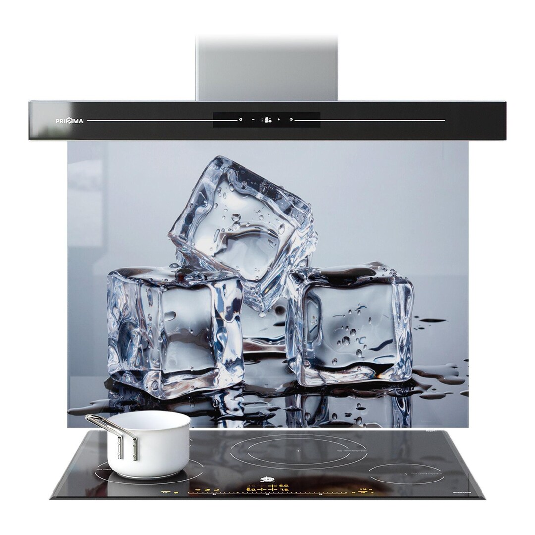 Kitchen Splashback Blue Melting Ice Cubes Tempered Glass Backsplash ...