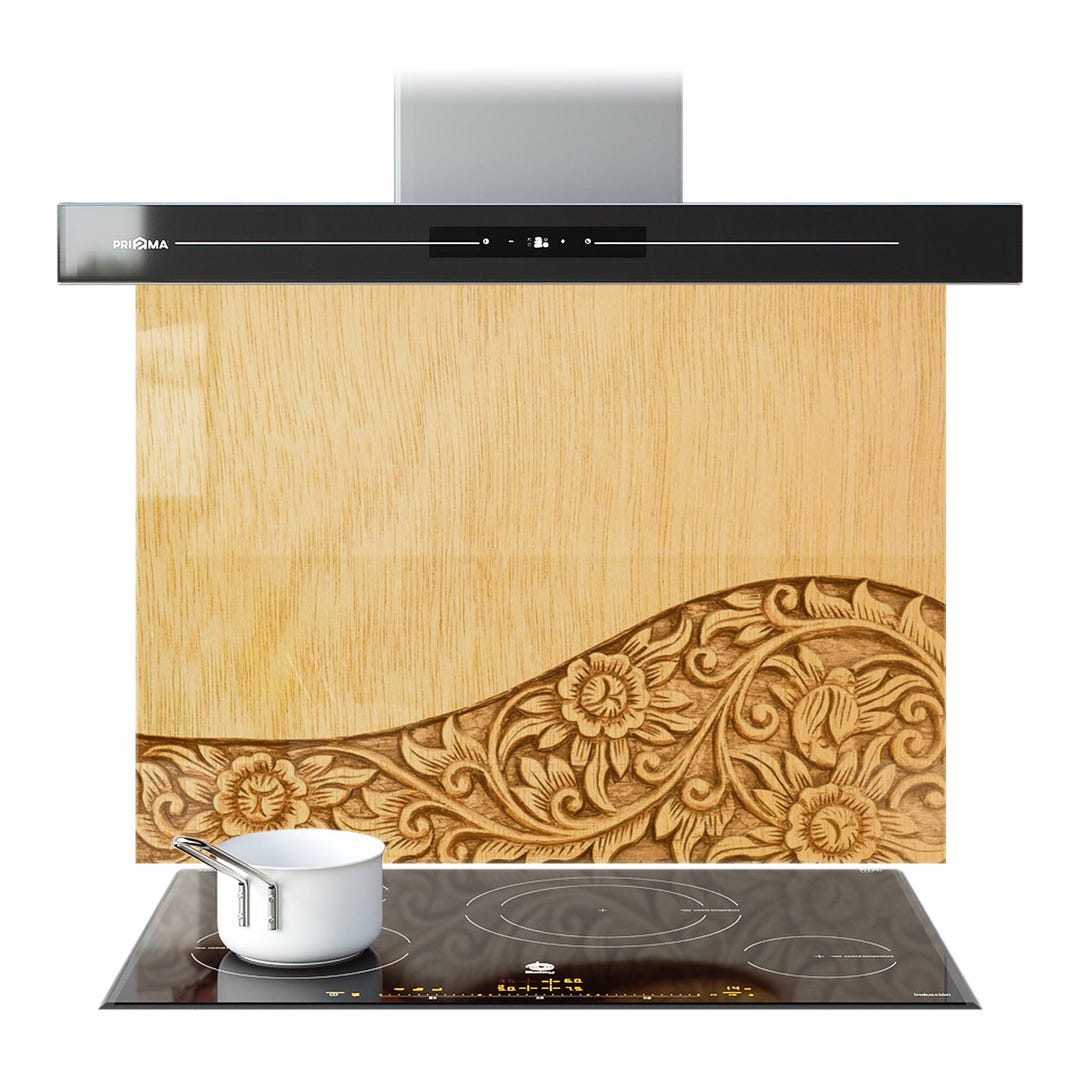 Kitchen Splashback Wooden Fresco Mosaic Pattern Tempered Glass ...