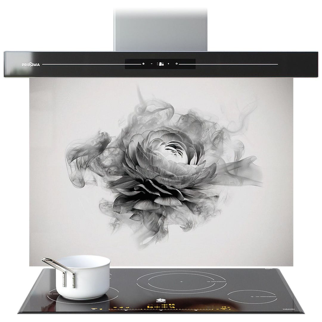 Kitchen Splashback Gray Flower Smoke Classic Art Tempered Glass ...