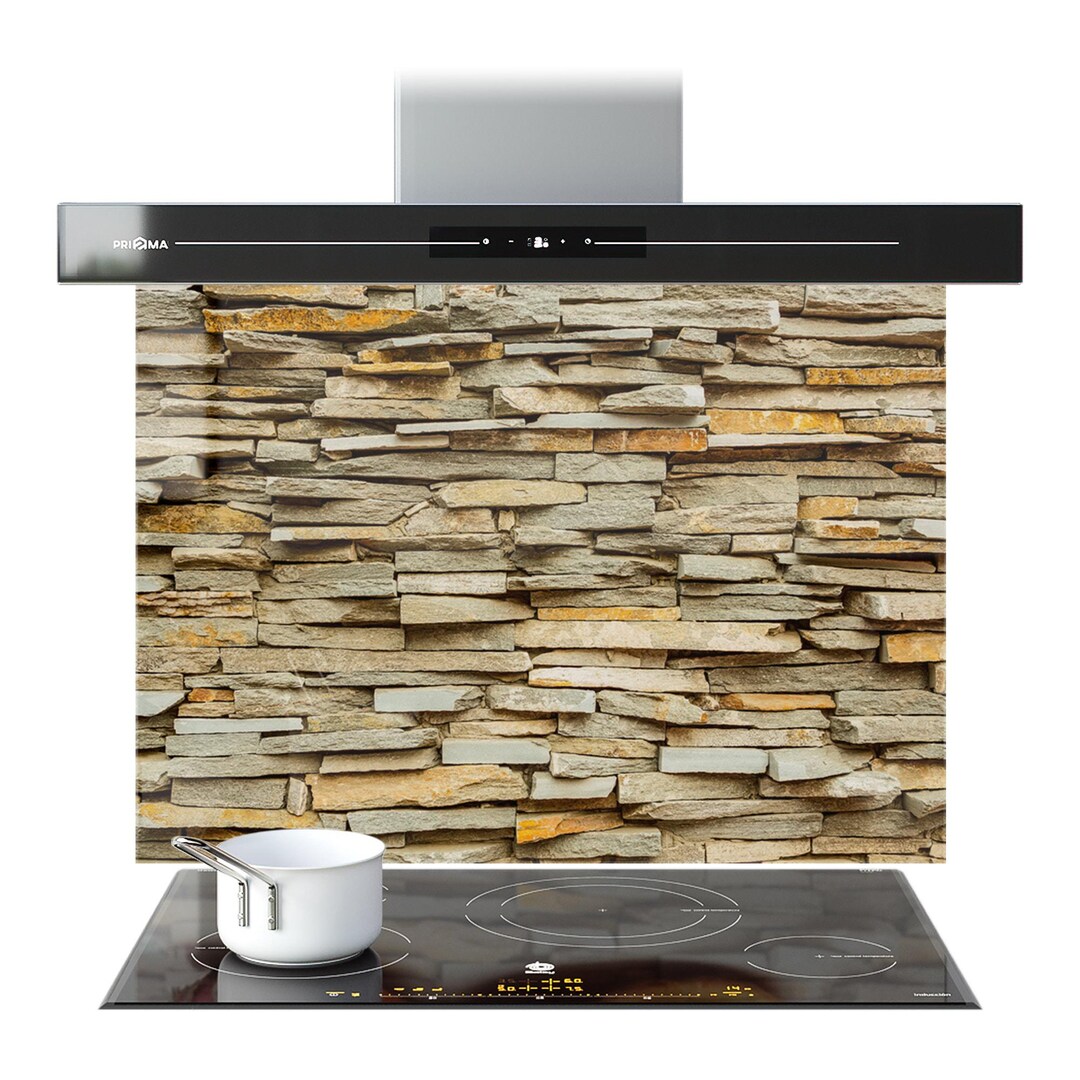 Kitchen Splashback Stone Brick Wall Pattern Tempered Glass Backsplash ...