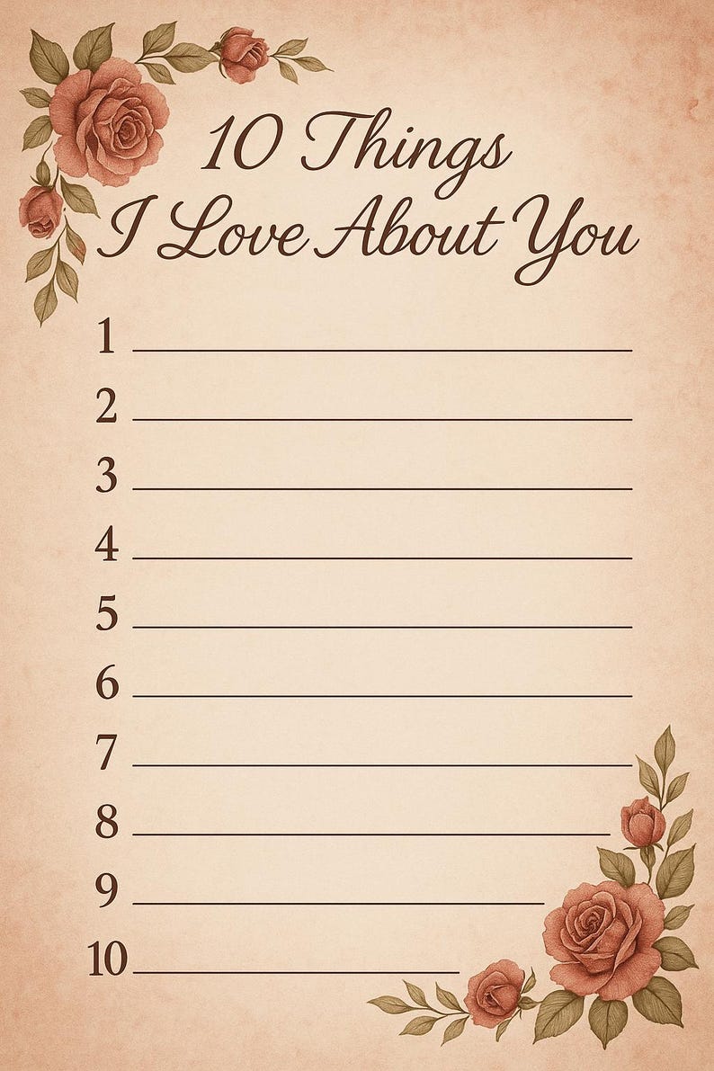 10 Things I Love About You – Fillable Poster for Couples – Cute ...