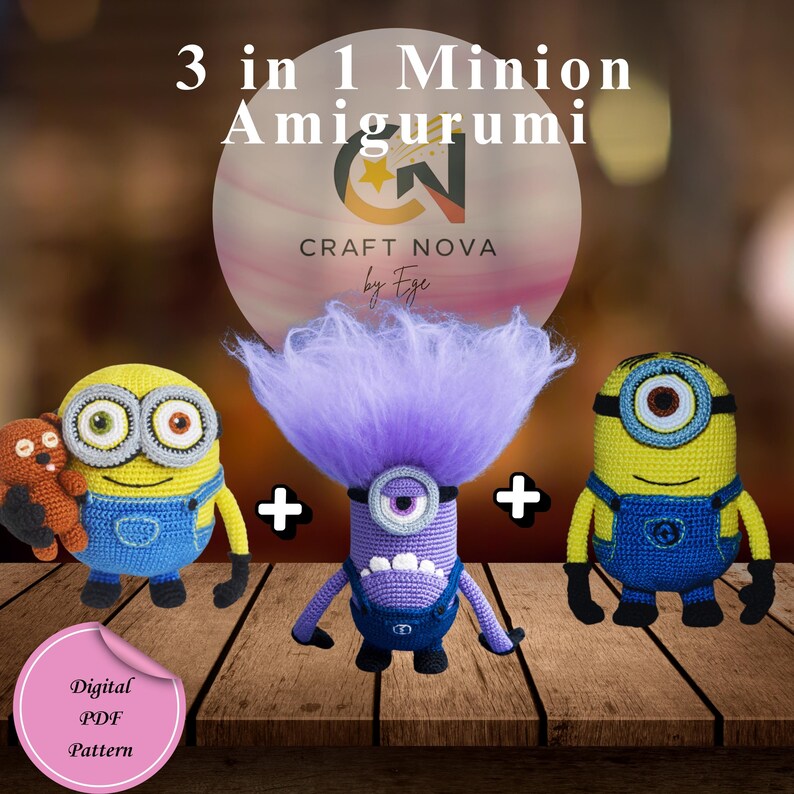 New 3-in-1 Minion Amigurumi Crochet Pattern PDF Bundle |stuart, Bob ...