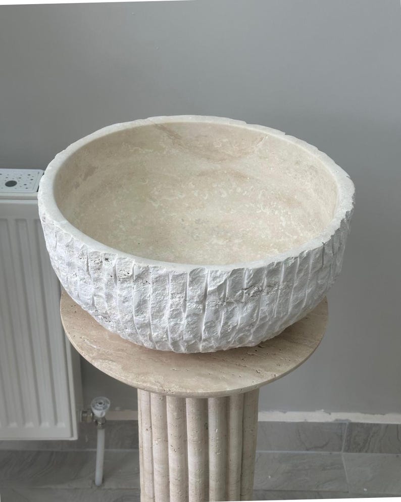 Travertine Marble Round Sink Handmade Luxury Bathroom Vanity Natural ...