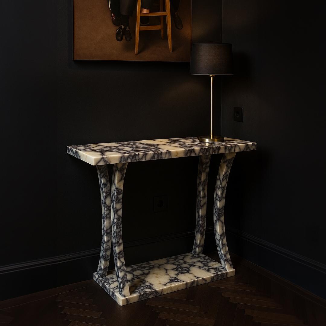 Violet Marble Console Table – Luxury Entryway Accent With Sculpted Legs ...