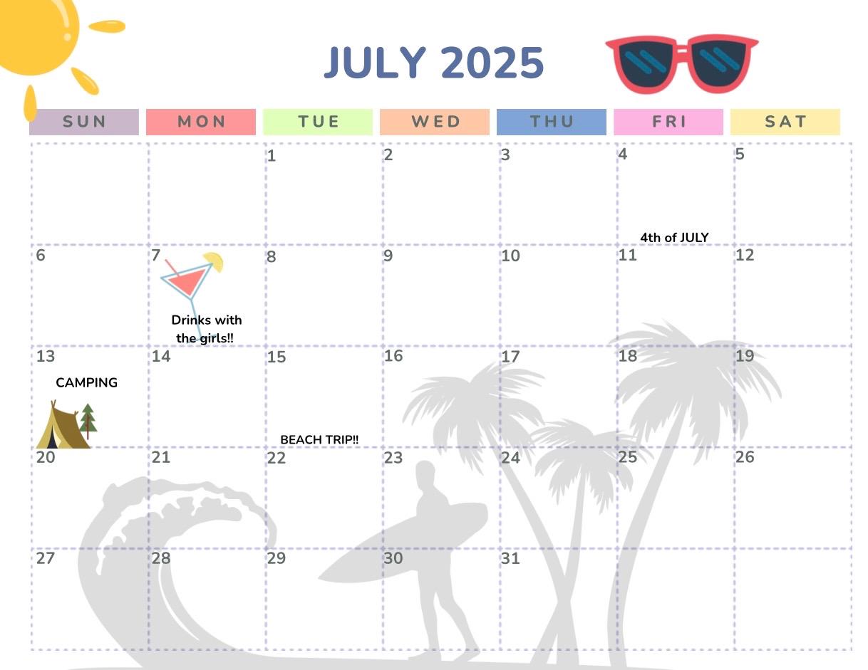 Editable July 2025 Calendar Printable – Patriotic Summer Monthly ...