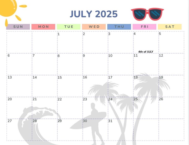 Editable July 2025 Calendar Printable – Patriotic Summer Monthly ...