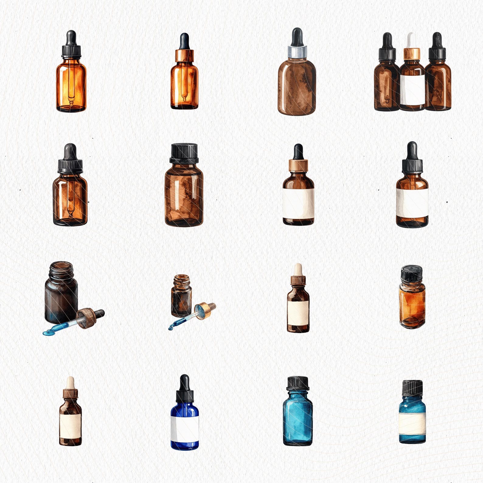 Watercolor Essential Oil Clipart, Dropper Bottles, Meditation Elements ...