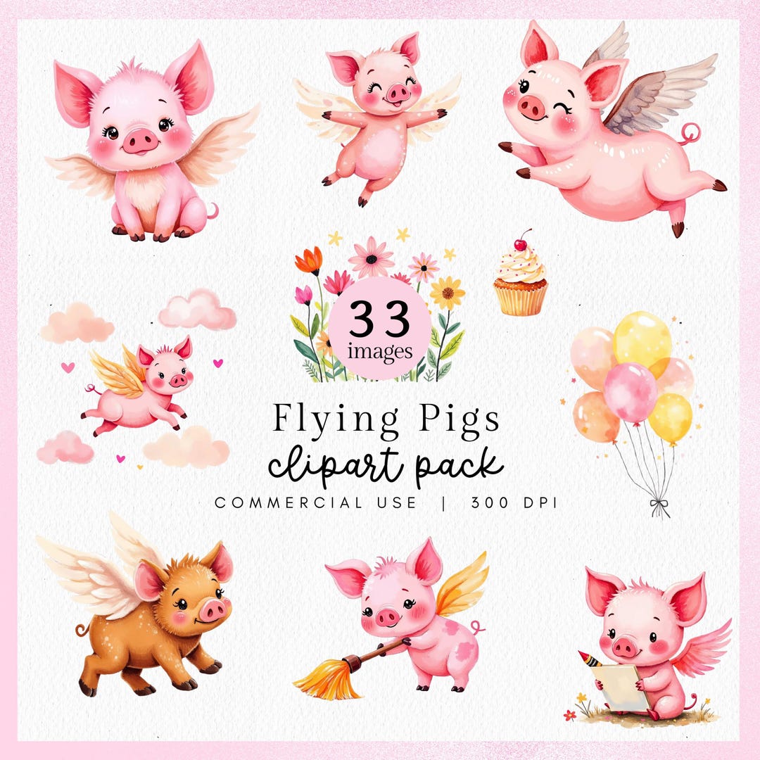 Flying Pigs Clipart, Cute Flying Pigs Clipart, Kawaii Flying Pigs ...
