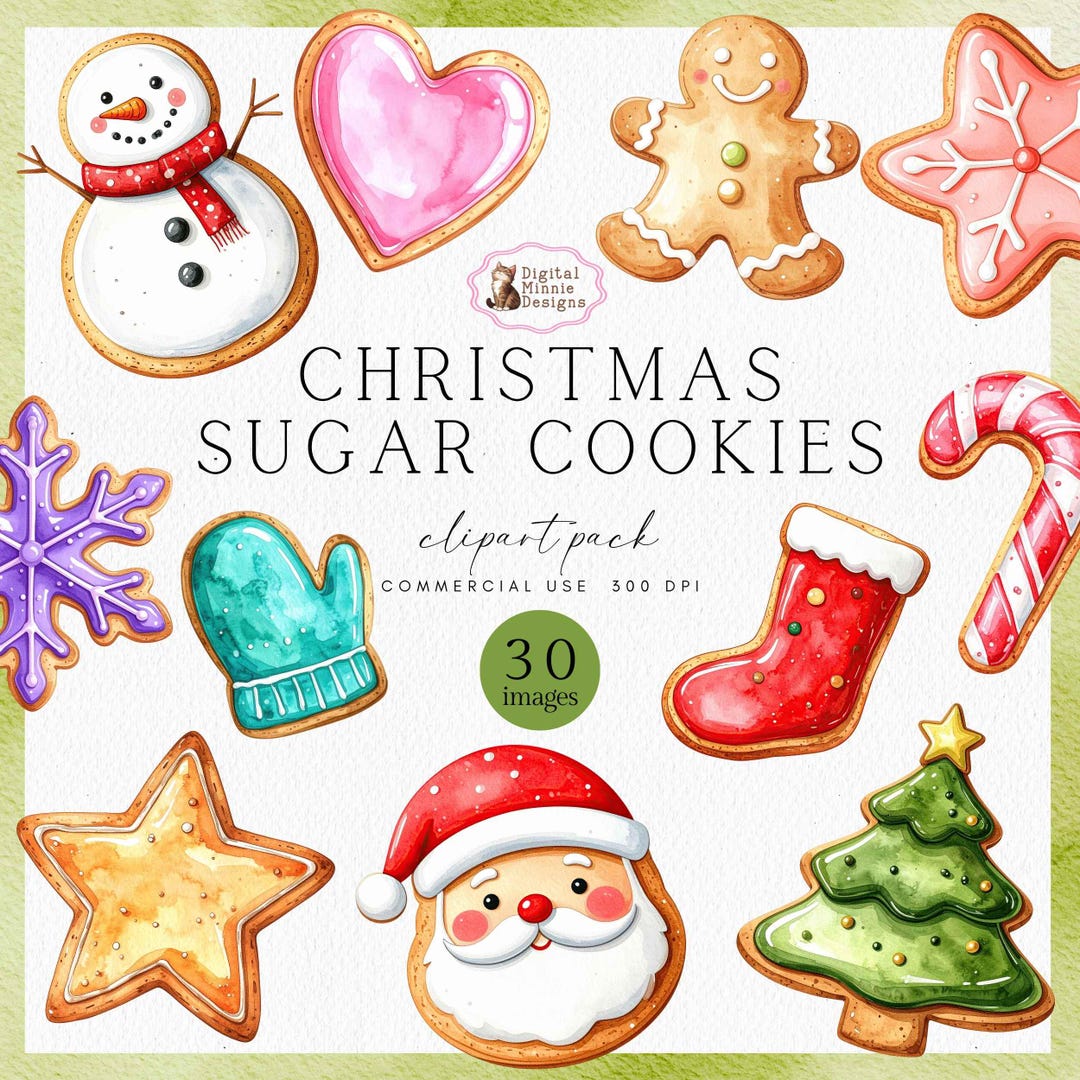 Christmas Cookies Clipart Vintage Color, Santa Cookie, Sugar Cookie ...
