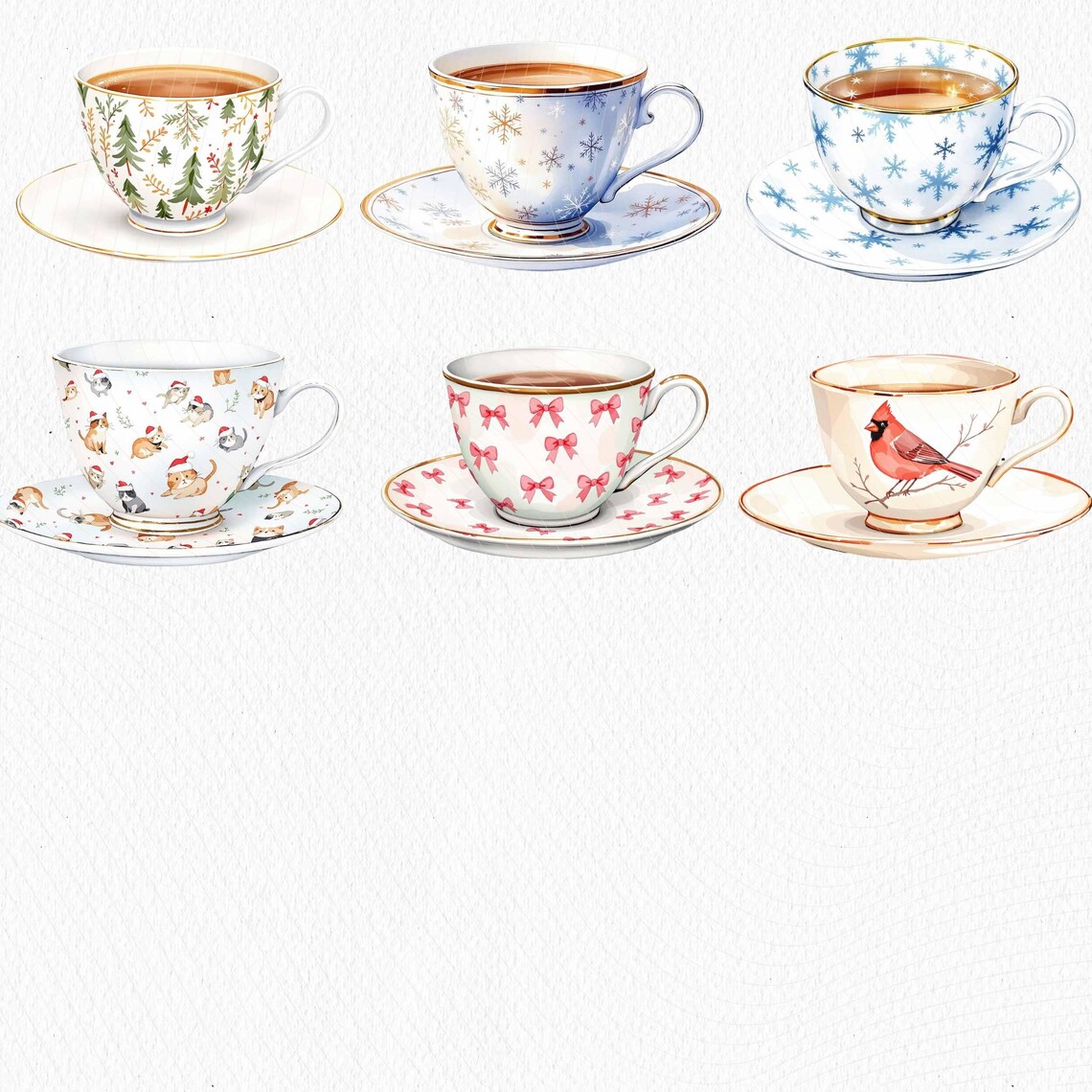 Christmas Tea Cup Clipart, Watercolor Christmas Mugs, Cute Holiday Tea ...