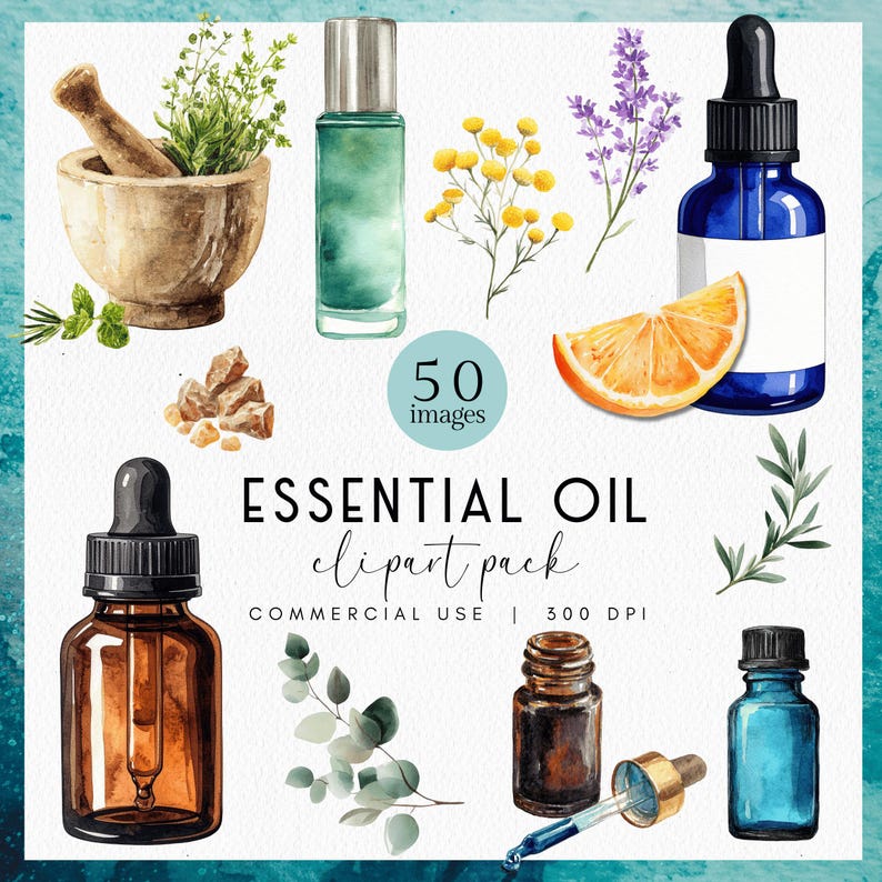 Watercolor Essential Oil Clipart, Dropper Bottles, Meditation Elements ...