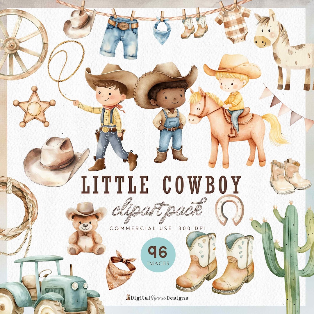 Cute Little Cowboy on the Way Clipart for Baby Shower, Birthday ...