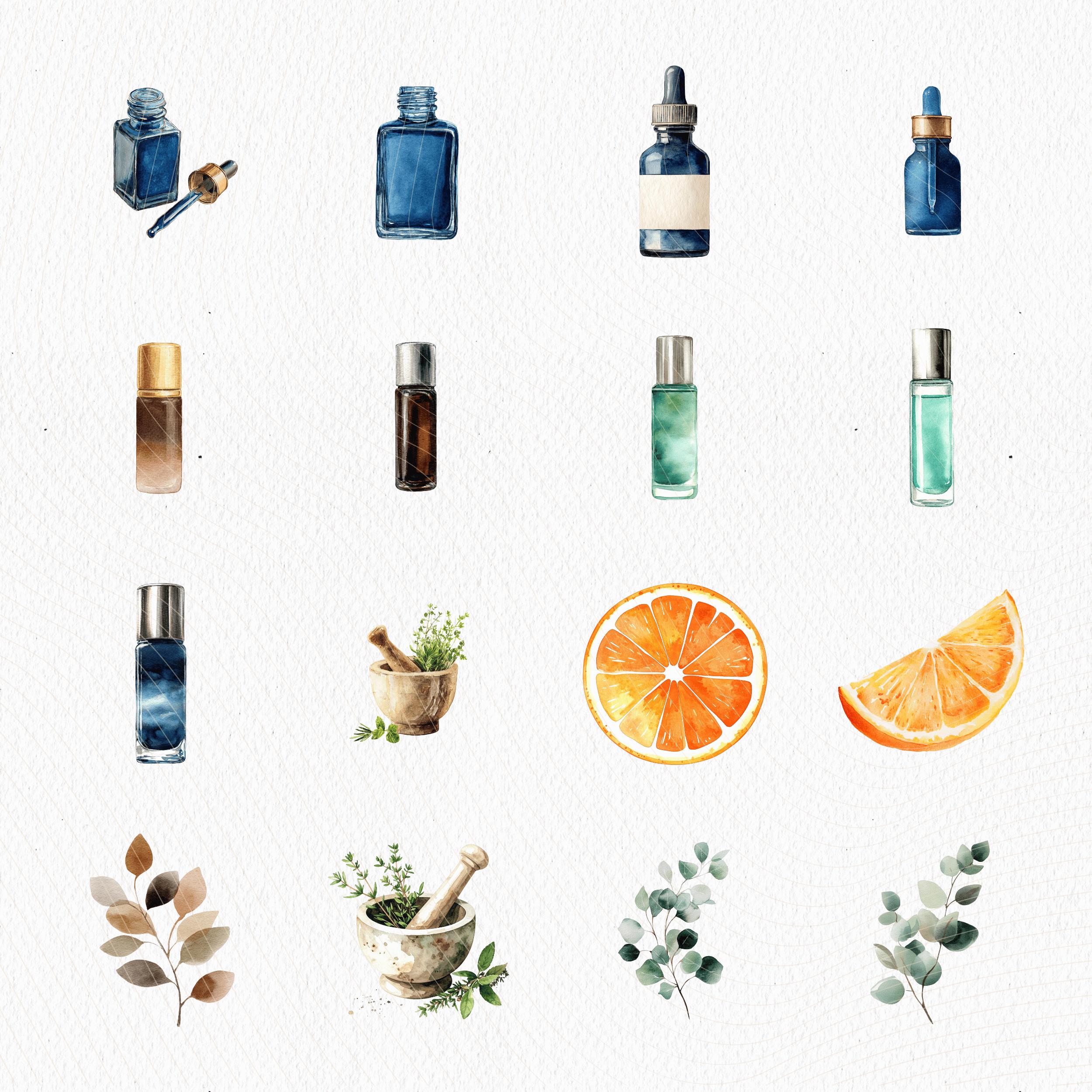 Watercolor Essential Oil Clipart, Dropper Bottles, Meditation Elements ...
