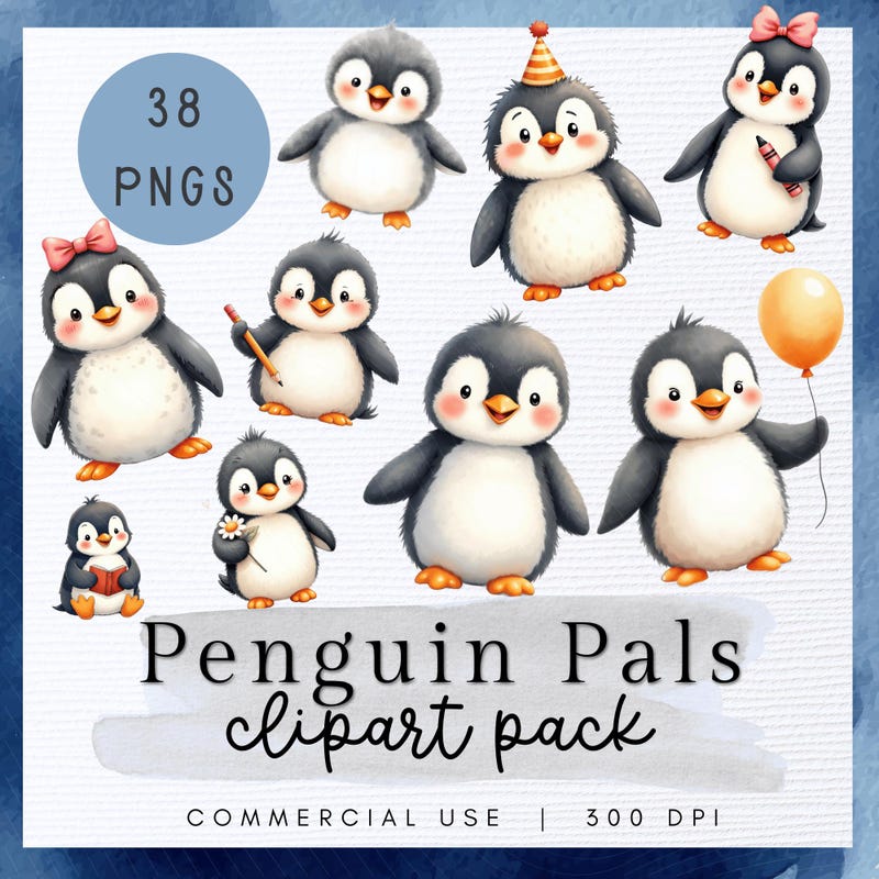 Penguin Watercolor Clipart - Etsy