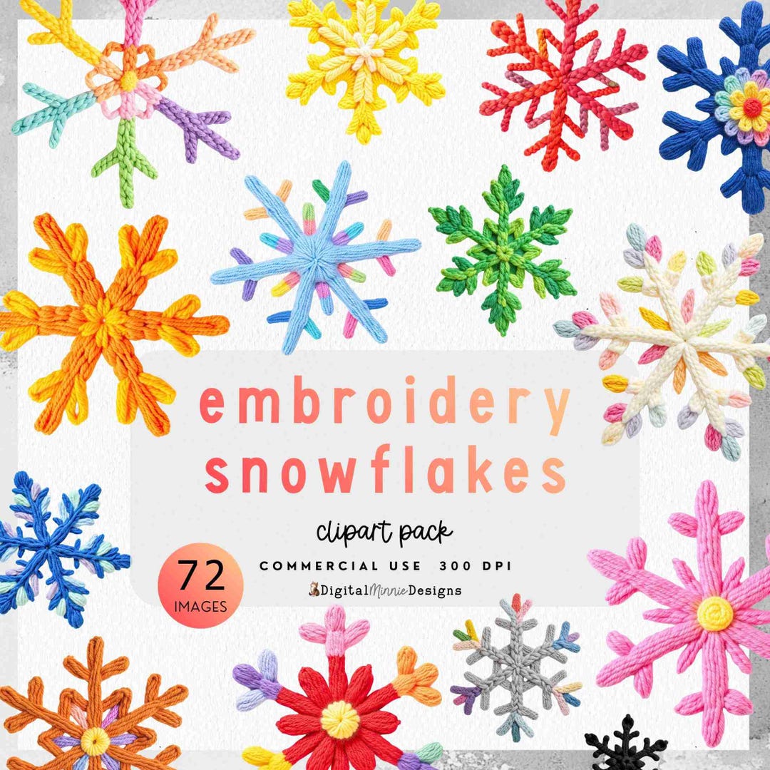 Embroidery Snowflakes Clipart, Embroidered Snow Flakes, Holiday Winter ...